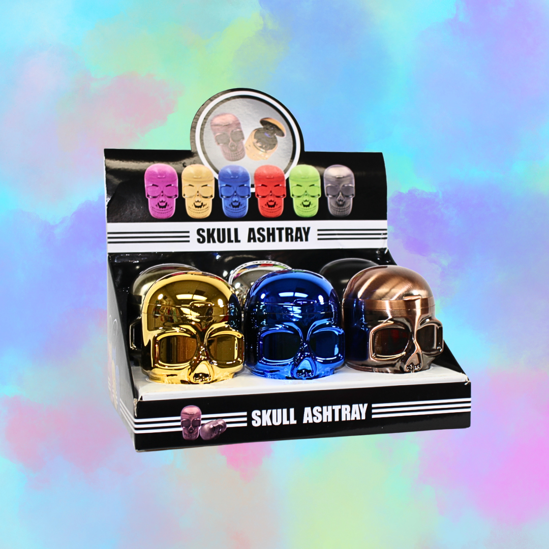 CHROME PLATED SKULL DESIGN LED ASHTRAYS 6PK ASH-110